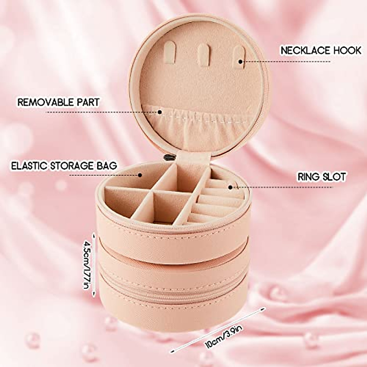 6 Pcs Travel Jewelry Case Bridesmaid Gift Boxes Jewelry Travel Organizer Small Round Jewelry Box Mini Storage PU Leather (Pink)