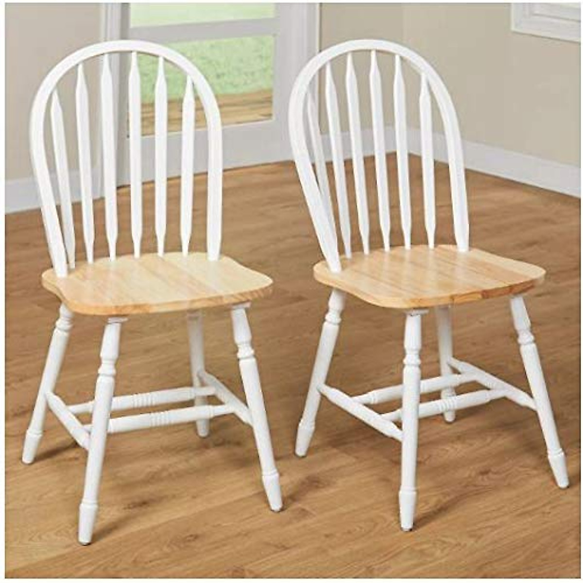 Target Marketing Systems, Inc. Set of 2 Carolina Windsor Classic Farmhouse Style Dining Chair (White/Natural)