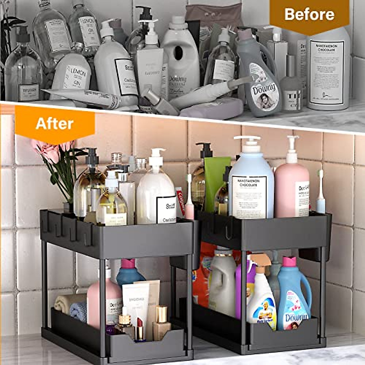 YOYODEES Under-Sink Organizers 2-Tier Kitchen Bathroom Storage Rack Cabinet Storage Organization Double Shelf Drawer Pull-out Organizers