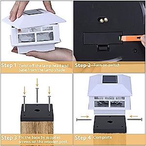 POWGDLT Solar Post Cap Lights Outdoor 20 Lumen Double LED Fence Post Solar Powered Waterproof Light for 4x4 or 5x5 Wood Posts in Patio, Deck or Garden Decoration,8 Pack (White)