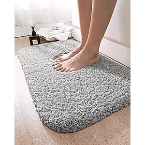 DEXI Bathroom Rug Mat, Extra Soft and Absorbent Bath Rugs, Washable Non-Slip Carpet Mat for Bathroom Floor, Tub, Shower Room, 24"x16", Grey