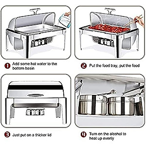 UZOURI Food Warmer, Chafing Dish Stainless Steel Chafing Dish Set Buffet Silver Catering Warmer Set, Rectangle Chafing Dish for Party