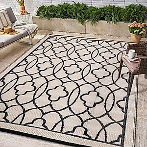 Reversible Mats - Outdoor Rugs 5'x8' for Patios Clearance, Plastic Straw Rugs Waterproof, Portable, Outdoor RV Camping Rug, Garden, Balcony, Picnic, Beach, Camping(Black & Beige)