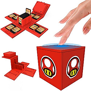 UFOPETIE 16 in 1 Game Storage Box for Switch Game Cards Mario Games Cube up to 16 Games,for Nintendo Switch Game Card Case Cube Nintendo Switch Game Storage Box Mario Mushrooms Thumb Grip 2PCS