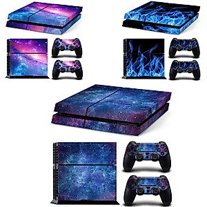 Ps4 Stickers Full Body Vinyl Skin Decal Cover for PlayStation 4 Console Controllers (with 4pcs Led Lightbar Stickers)(PS4 Console (Pink Starry Sky))