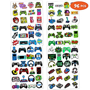 Gamer Temporary Tattoos Themed Birthday Party Decorations Supplies Favors Decor Cute Tattoo Stickers 8 Sheets 96 PCS Gifts for Kids Boys Girls Games Classroom Rewards Prizes Carnival Christmas