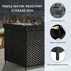 YITAHOME 230 Gallon Wicker Deck Box, XXL All-Weather Outdoor Storage Box, Rattan Storage Bin for Patio Furniture, Outdoor Cushions, Pool Storage and Garden Tools - Black