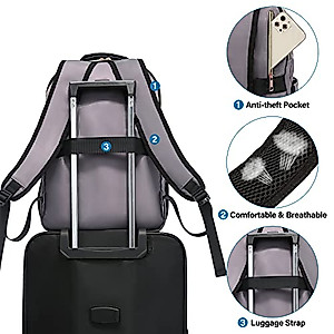 LOVEVOOK Laptop Backpack Purse for Women, Large Capacity Travel Business Computer Work Bag, Quilted Casual College Nurse Backpack for Womens, Fit 15.6 Inch Laptop with USB Port, Purple Grey