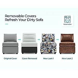 LINSY HOME Modular Sofa, Sectional Couch L Shaped Sofa with Storage, Modular Sectionals with Storage Space and Ottomans, Modern Small Sofa with Chaise for Living Room, Gray