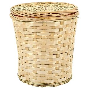 Healeved Bamboo Woven Wastebasket Round Trash Can Egg Basket Wastebasket Garbage Bin Wicker Waste Basket Fruits Storage Basket for Bathroom Kitchen Bedroom