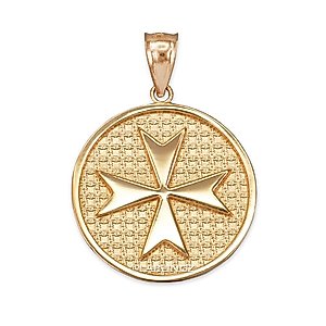 10K Yellow Gold Knights Templar Maltese Cross Medal Pendant