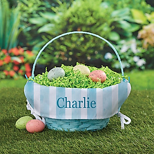 Personalized Easter Egg Basket with Handle and Custom Name | Blue Striped Easter Basket Liners | Blue Basket | Woven Easter Baskets for Kids | Customized Easter Basket | Personalized Gifts for Easter