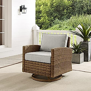 Crosley Furniture Bradenton Swivel Rocker Outdoor Chair, Wicker Patio Chairs for Porch, Deck, Balcony, Brown with Gray Cushions