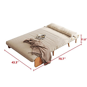 JASIWAY Convertible Chair Bed Sleeper, 3-in-1 Futon Sofa Bed Chair, Chaise Lounge Sofa Bed Couch, Fabric Sofa Sleeper Chair Recliner Sofa Chair for Small Space Apartment, Beige (43.3")