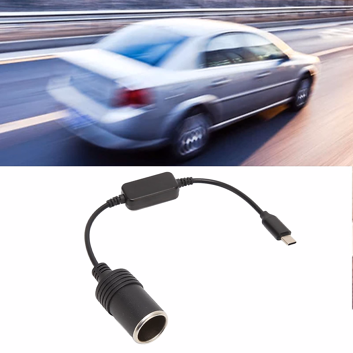 5V USB C Male to 12V Car Cigarette Lighter Socket Female Converter, Power Adapter Converter, for Driving Recorder DVR Dash Camera GPS, 0./11.8in