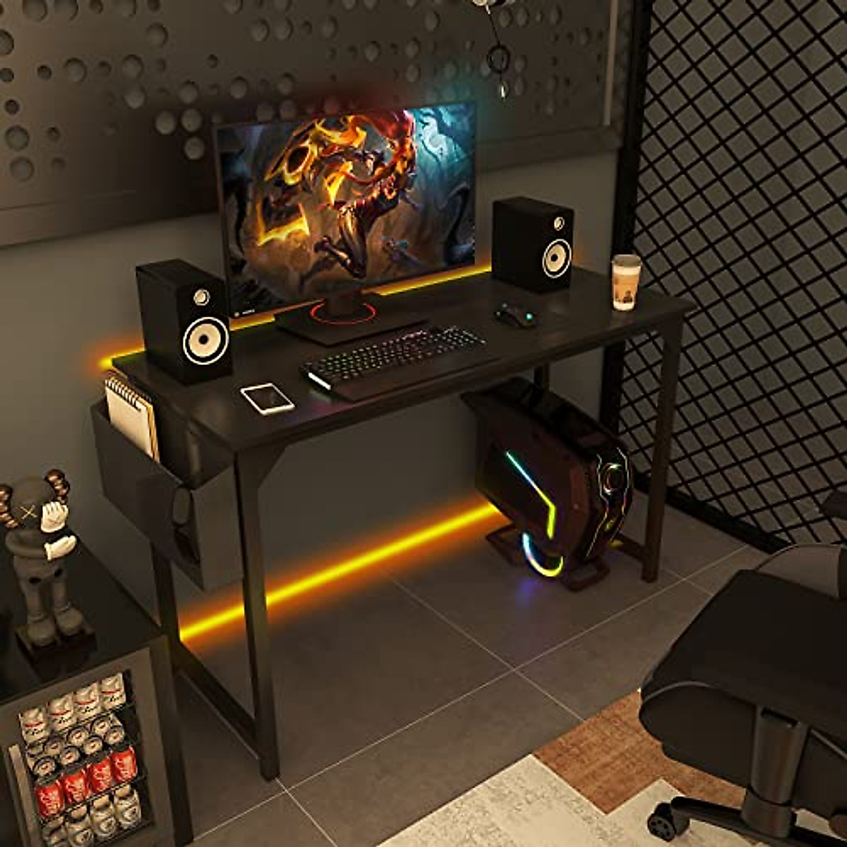 Computer Desk Home Office Desk 47 Inch Writing Desks Small Space Desk Study Table Modern Simple Style Work Table Student Desk PC Table with Storage Bag Headphone Hook Metal Frame for Home, Bedroom