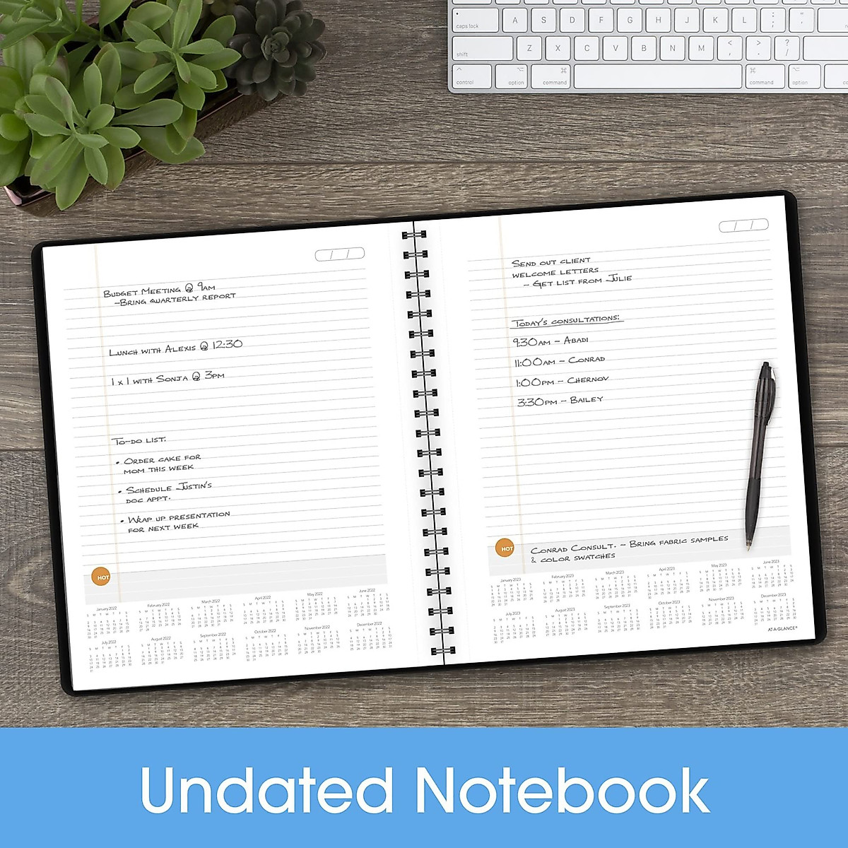 Planning Notebook by AT-A-GLANCE, Undated, 8-1/2" x 11", Large, Plan. Write. Remember., with Reference Calendars, Black (70620905)