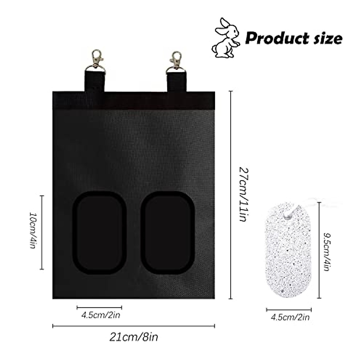 Rabbit Hay Feeder Bag, 2 Holes Hay Hanging Feeder Storage for Rabbit Guinea Pig Chinchilla, 600D Oxford Cloth Fabric with 1 Molar Stone (Black&Blue&Strawberry)