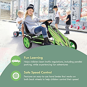Hauck Speedster Pedal Go-Kart for Kids Ages 4-8 with Adjustable Bucket Seat, Large Front Plate, Handbrake, and EVA Plastic Wheels, Green