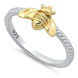 Sterling Silver 925 Bumble Bee Ring Honey Bee Two Tone Ring Insect Band Ring (6)