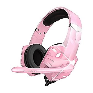 MXJCC Gaming Headset Pink for Noise Cancelling Over Ear Headphones with Microphone LED Light Mic for Laptop (Color : Pink)