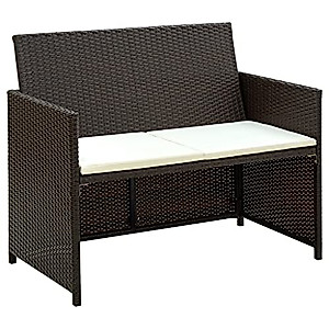 Queen.Y Outdoor Patio Bench 2 Seater Rattan Garden Bench, 39.4 Inch Outdoor Porch Chair with Backrest and Armrest, All Weather Patio Bench with Removable Cushions for Garden, Porch, Yard, Brown