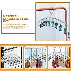 Alipis Metal Hangers Laundry Drying Rack Stainless Steel Sock Dryer Hanger with 10 Clips Windproof Underwear Drip Hangers for Baby Clothes Bras Hat Towels Diapers Hat Hanger(Hook Style Random)
