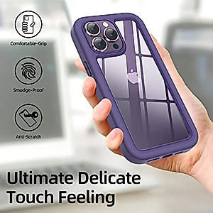SaiMeun Compatible with iPhone 14 Pro Max Case 6.7",【Military Grade Protection】 Silicone Bumper & Crystal Clear Hard PC Back & TPU Inner, Heavy Duty Case for iPhone 14 Pro Max. (Dark Purple)