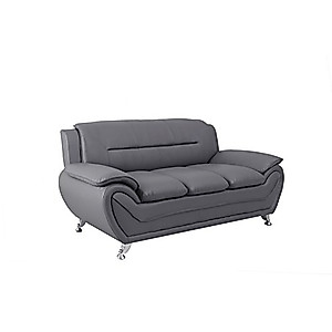 Container Furniture Direct Michael Modern Faux Leather Upholstered Stainless Steel Legs Living Room, Sofa, Steel