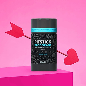 Ballsy Pitstick Activated Charcoal Deodorant - Mens Aluminum Free Deodorant w/Charcoal, & Plant Based Extracts – Cruelty & Baking Soda-Free Underarm Deodorant for Odor Protection, 2.75 oz