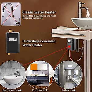 Tankless Water Heater - 3000W Mini Electric Instant Water Heater Under Sink with LCD Display for Home Kitchen Washing US Plug 110V, 7.87 x 4.13inch Wall Mounted (Gold) 30-55℃