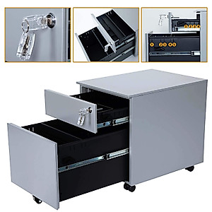 AIMEZO 2-Drawer Mobile File Cabinet Under Desk Storage for Home Office, Fully Assembled Silver