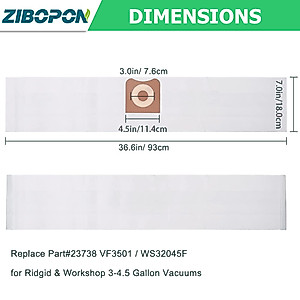 Zibopon VF3501 Dust Bags Replacement for Ridgid & Workshop 3-4.5 Gallon Vacuums, Part# 23738 VF3501 Size CDust Collection Bags(4 Pack)