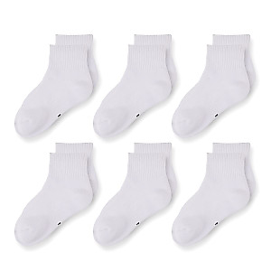 Marchare Boys Socks Kids Cushioned Crew Socks Girls Thick Cotton Athletic Running Socks White 6 Pack 7-10 Years