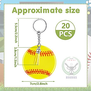 Taiyin 20 Pcs Softball Baseball Acrylic Keychain Blanks Acrylic Keychain with Tassel,Softball Party Gifts for Team(Softball)