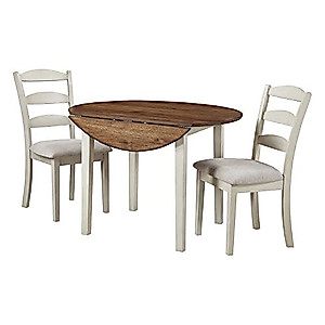 OSP Home Furnishings Murphy 3-Piece Drop-Leaf 42 Inch Round Dining Table and Chairs Set, Tobacco Top and Cream Base