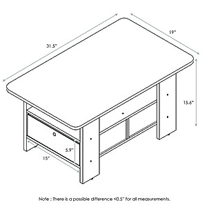 Furinno Andrey Coffee Table with Bin Drawer, Dark Walnut