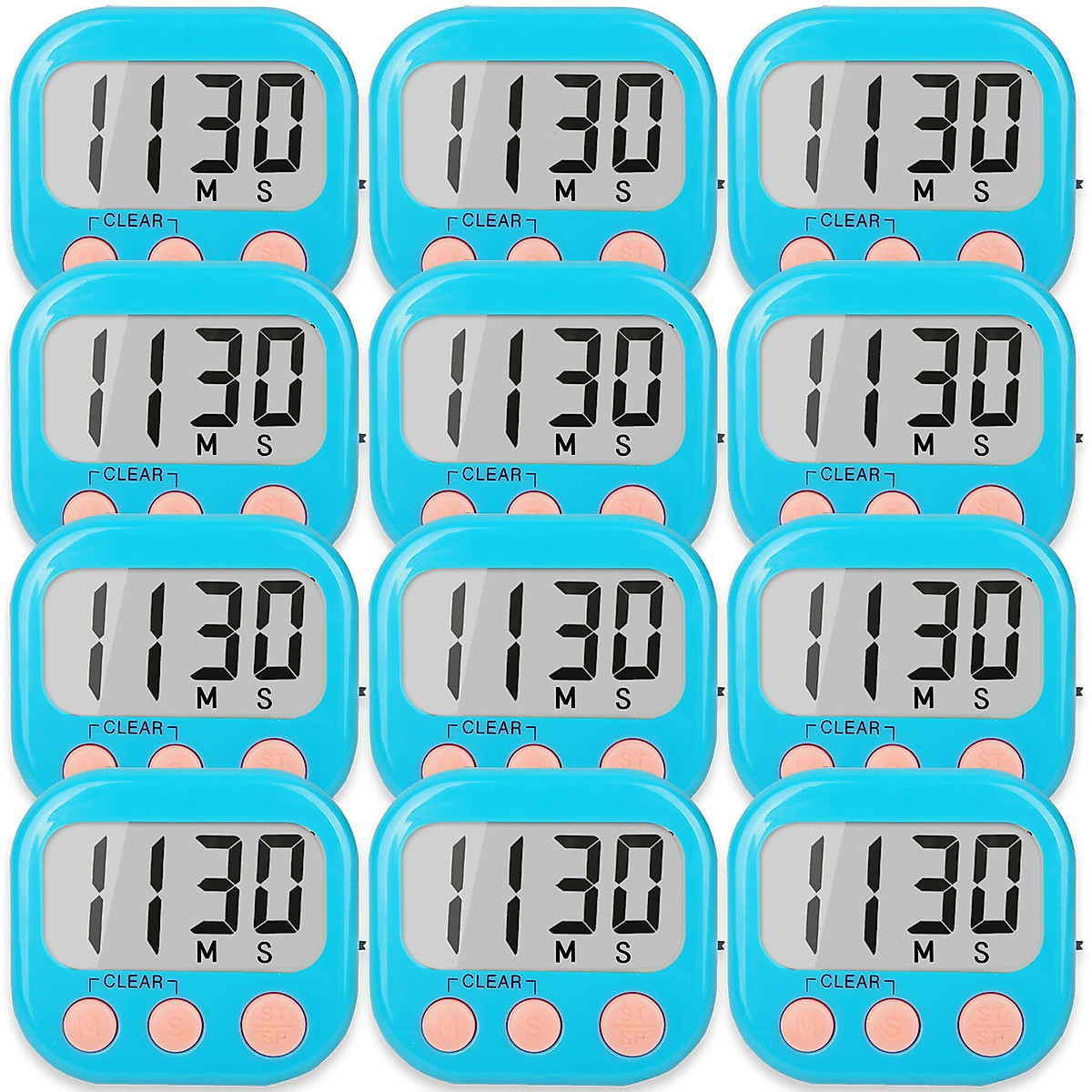 12 Pack Digital Kitchen Timers for Cooking Magnetic Timer for Cooking Loud Alarm Blue