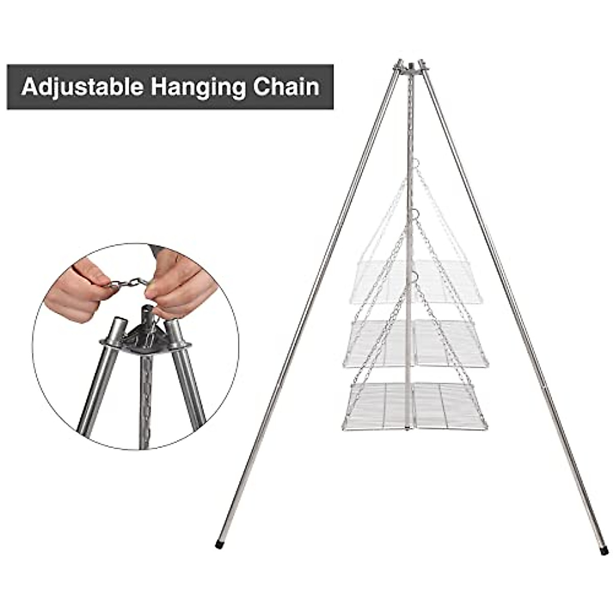 REDCAMP Campfire Tripod, Folding Camping Grill with Grill Grate, Tripod Cooker for Cooking,Ourdoor BBQ