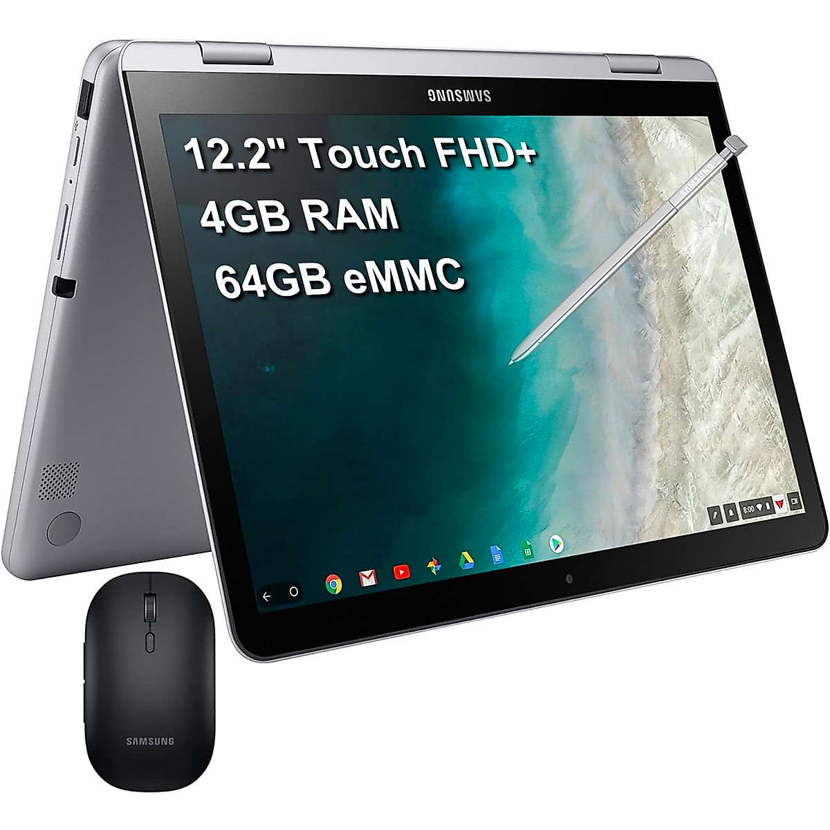 SAMSUNG Chromebook Plus 12.2" Touchscreen FHD+ 2-in-1 Laptop Computer, Intel Celeron 3965Y Processor, 4GB RAM, 64GB eMMC, WiFi, Bluetooth, Stealth Silver, Digital Pen, Chrome OS