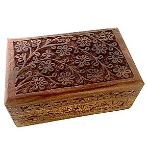 New Age Imports, Inc. Gift Ideas~ Floral Carved Handmade Wooden Box 4 inches by 6 inches~Ideal for Storing Jewelry, Coins, Tartot Cards, Small Treasures, URN Box & etc (Floral Carved 4"x6")