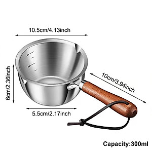 LIFTATAPA Butter Warmer Pot, Stainless Steel Milk Warmer with Wooden Handle for Seafood, Mini Butter Melting Pot Small Saucepan with Dual Pour Spouts for Stove Top Cooking(300ml)