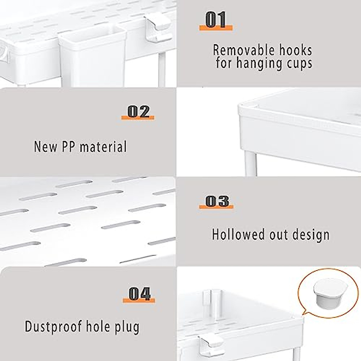 SZIPJAMP Under Sink Organizers and Storage 2 Tier Under Sink Organizer Drawer White Matte Portable Shelf Storage Shelf for Desktop Office Home