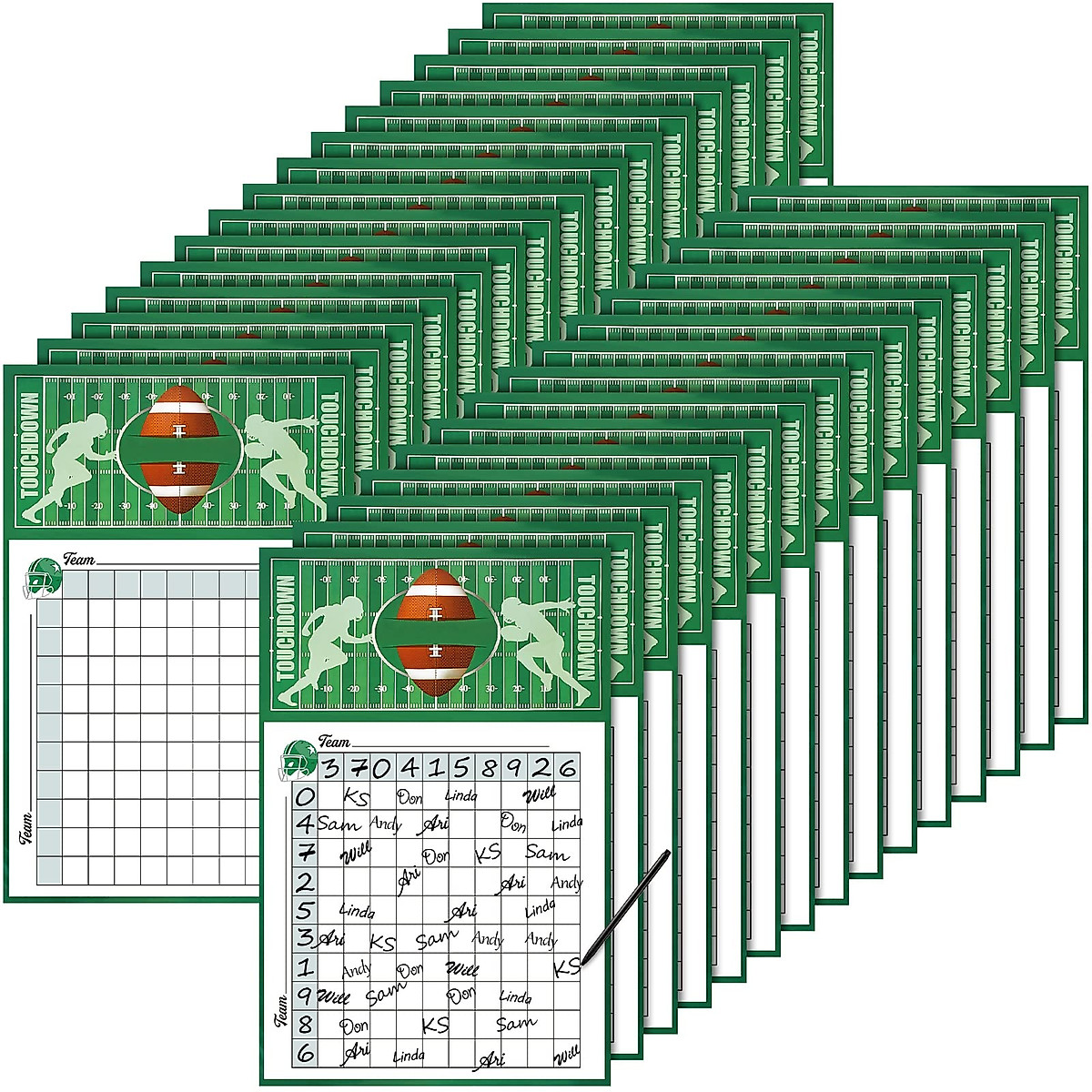 Zonon Square Game Sheet Posters Football Game Squares 100 Grids Score Record Posters Square Football Party Posters Sports Games Decorations for Football Match Party, 11 x 17 Inches (30 Pieces)