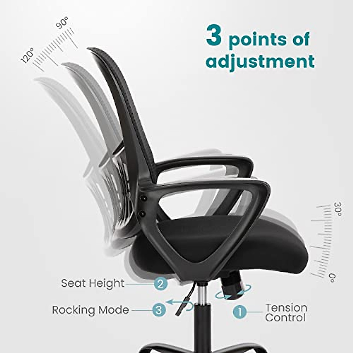 Office Chair, Ergonomic Office Chair Computer Chair Mesh Home Office Desk Chairs with Armrests, Rolling Swivel Chair with Lumbar Support Height Adjustable