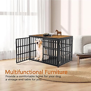 LUCKUP Heavy Duty Dog Crate Furniture for Medium and Large Dogs, Dog Kennel Indoor Dog Cage end Table, Wooden Metal Pet House with Adjustable Feet, 38 Inch, Black