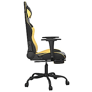 Higsose PC Gaming Chair with Footrest Black and Gold Faux Leather 26"x22"x(47.4"-51.6") Bedroom Adjustable Backrest and Height Computer Chair Home Office Chair with 360 Degree Swivel Design