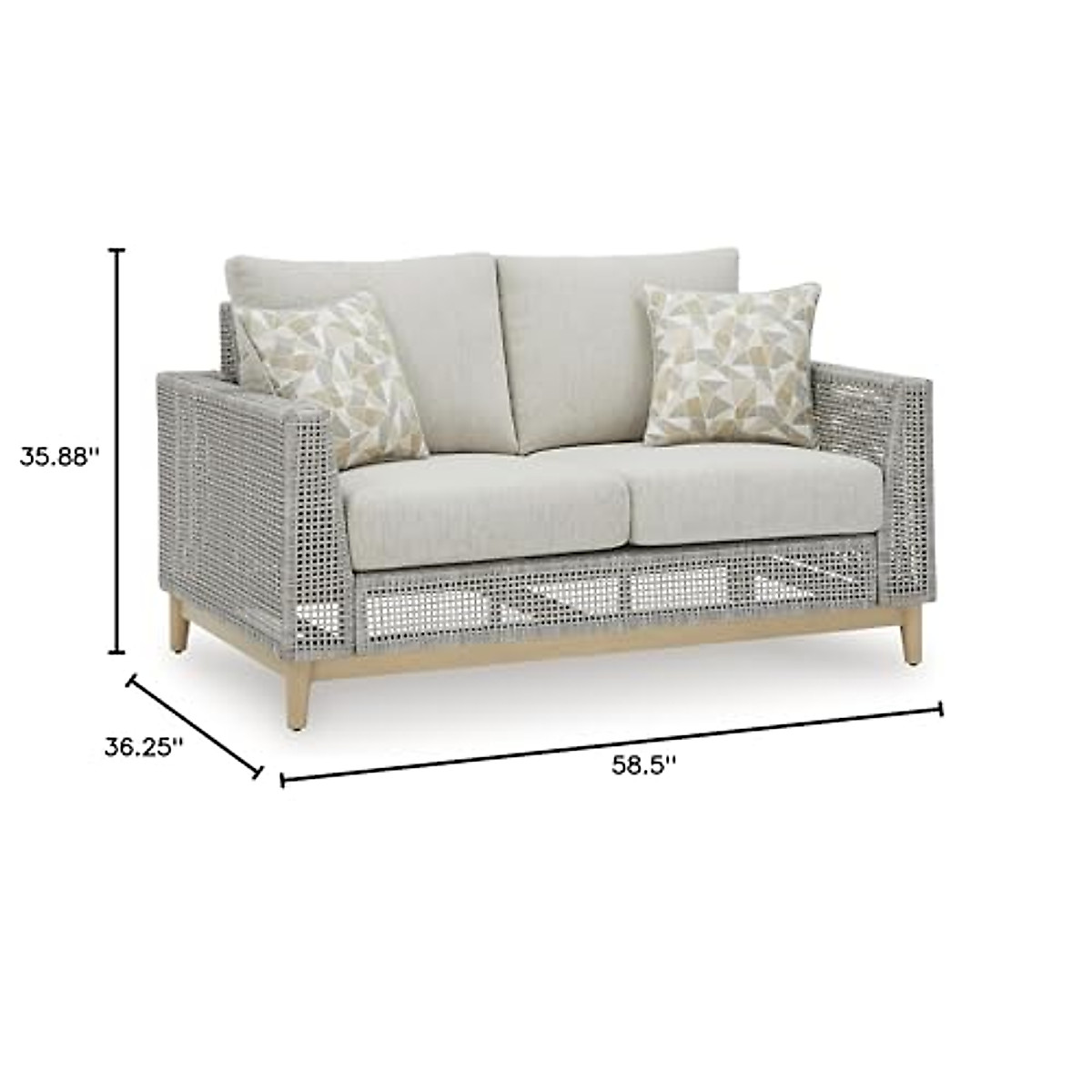 Signature Deisgn by Ashley Seton Creek Outdoor Loveseat with Cushion, 59" W x 37" D x 36" H, Light Brown & Light Gray