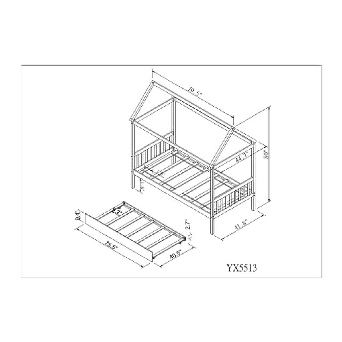 Prohon Twin Size Platform Bed with Trundle & Headboard, House Bed with Roof Design, Wooden Bed Frame Strong Slats Support, Bedframe for Kids Teen Adults, No Box Spring Needed, Pink