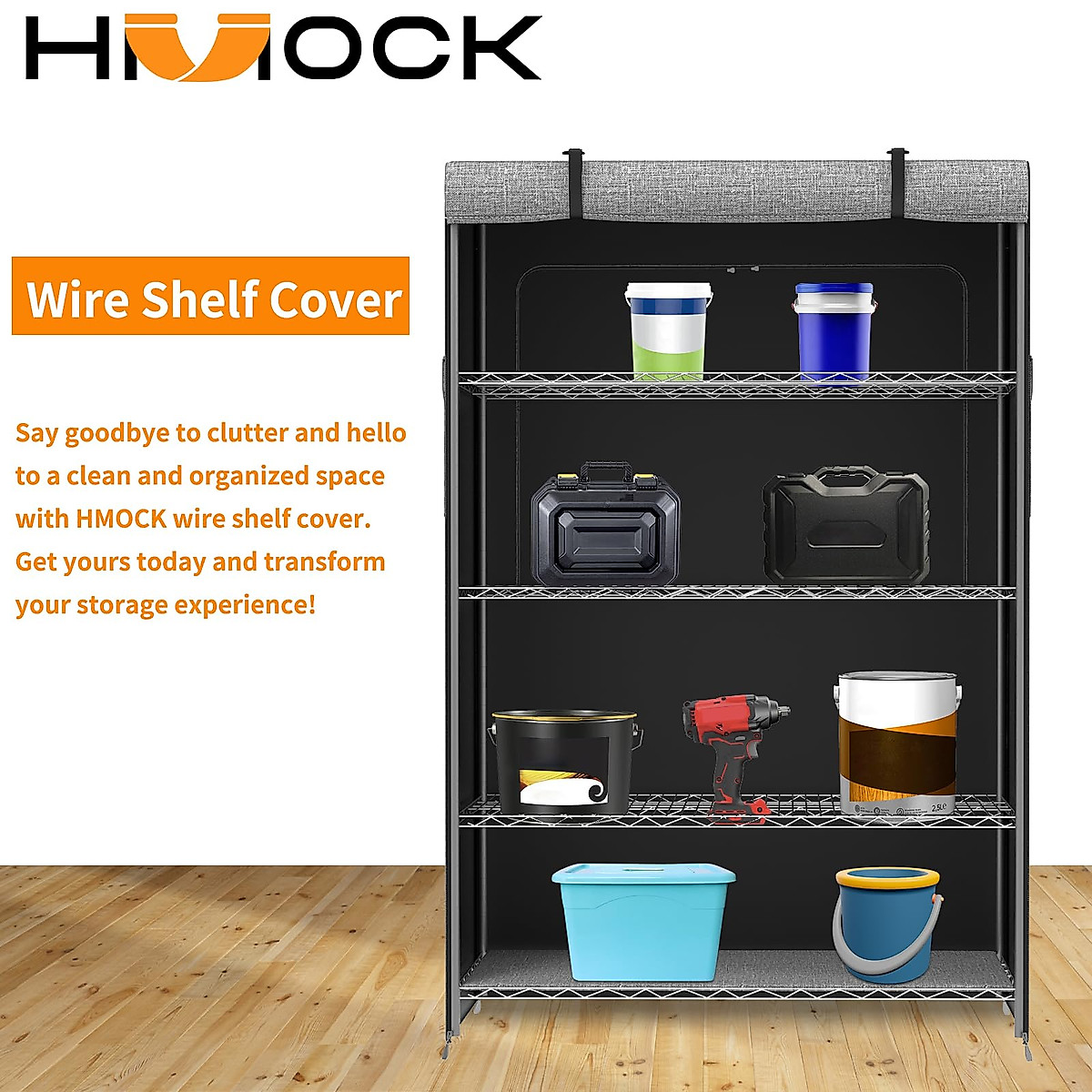 HMOCK Wire Shelf Cover,600D Heavy Duty Waterproof Dustproof Shelf Covers for Wire Shelving Cover,Outdoor Wire Rack Cover with Zipper for Metal Wire Shelf (Grey,37" L x 18" W x 72" H)